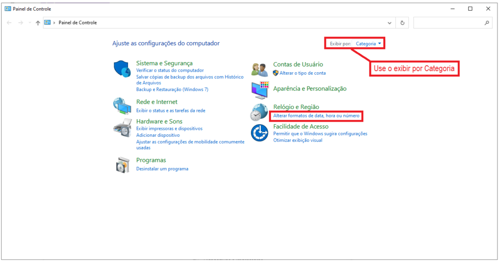 Configurações recomendadas de formato de números do WINDOWS para o PRO ...